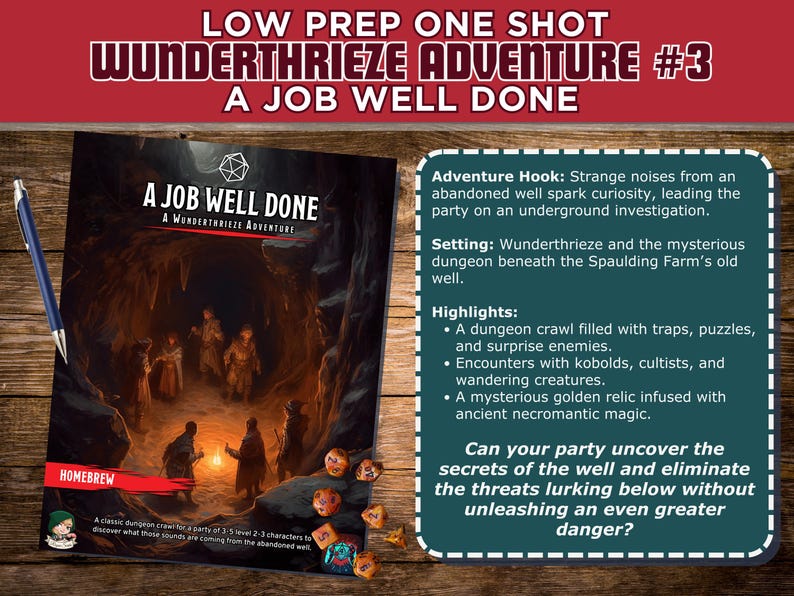 A Job Well Done (the Wunderthrieze Adventures #3) - D&D One Shot Series ...