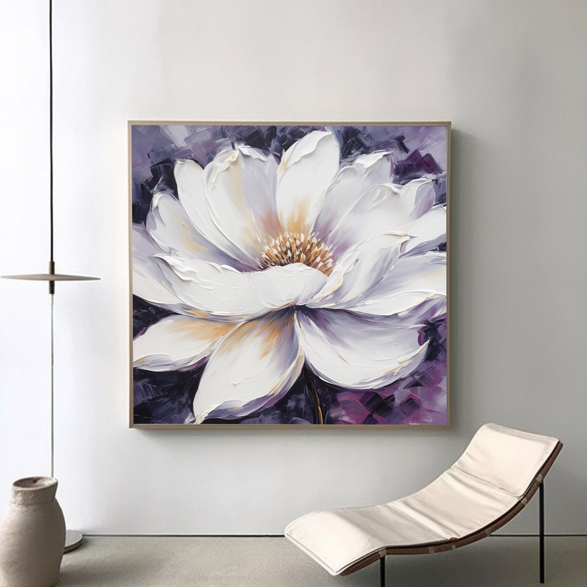 Large White Flower Oil Painting,heavy Textured White Flower Painting,3d ...
