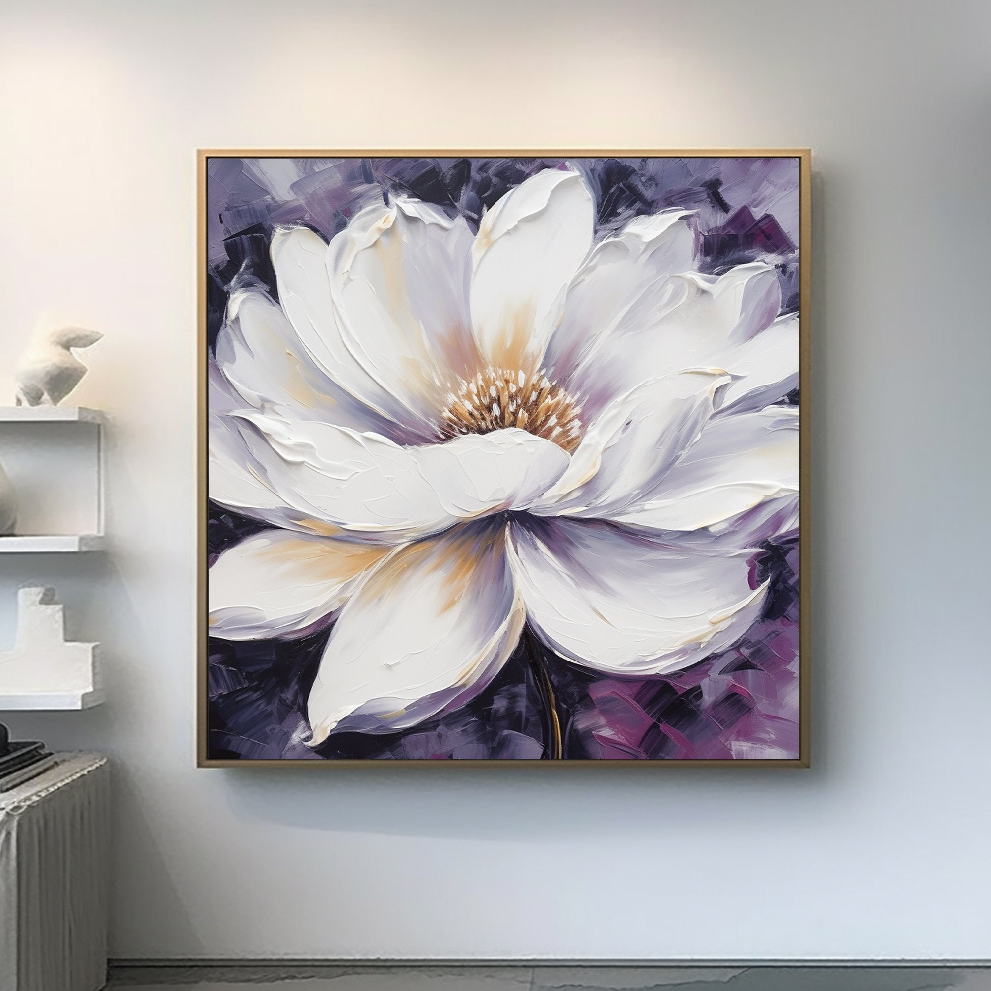 Large White Flower Oil Painting,heavy Textured White Flower Painting,3d ...