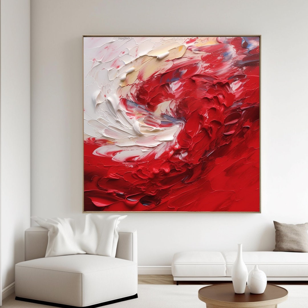 Large Original Red Abstract Painting for Living Room Contemporary Oil ...