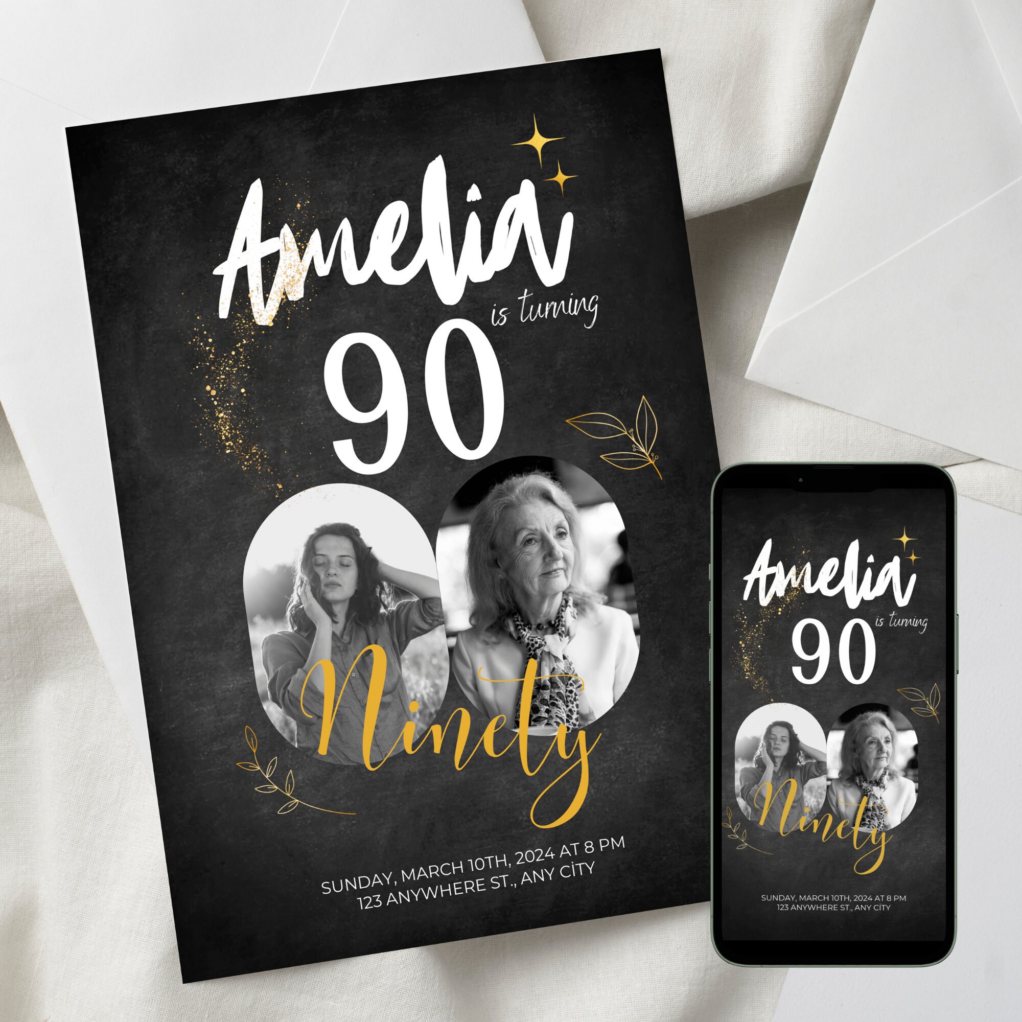 90th Birthday Invitation Personalized 1934 Photo Card for Men & Women ...