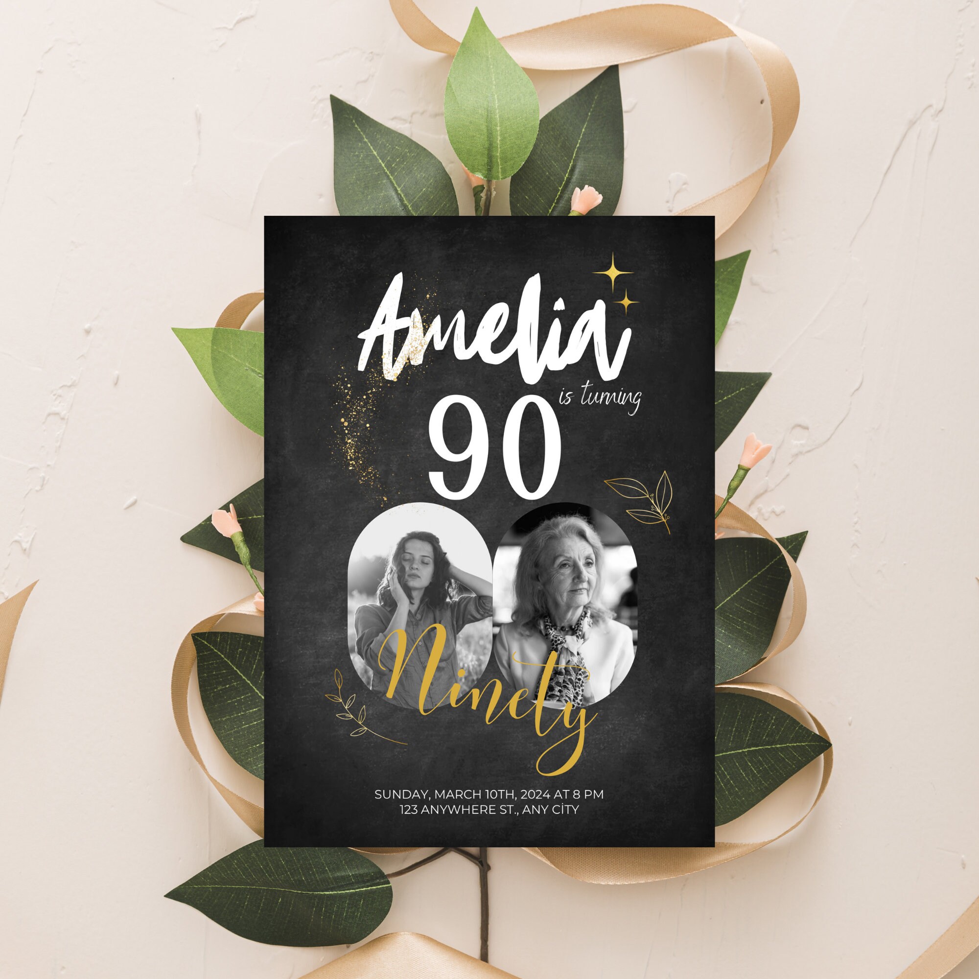 90th Birthday Invitation Personalized 1934 Photo Card for Men & Women ...