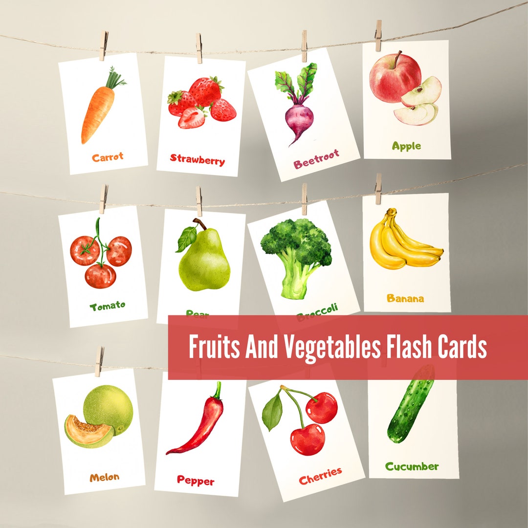 Buy 40 Fruits & Vegetables Flashcards for Kids, Montessori Materials ...