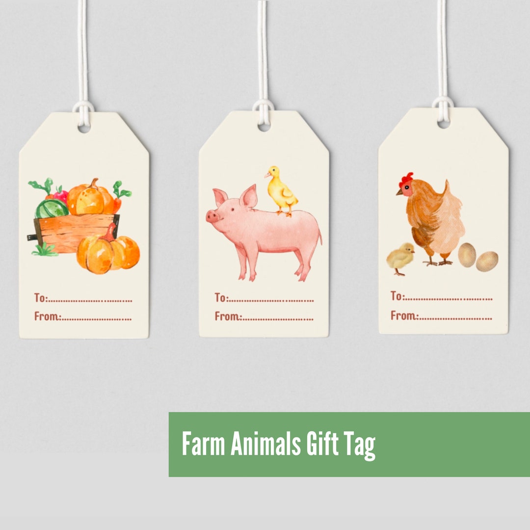 Farm Animals Gift Tags Printable, Favor Tags for Gift Wrapping, Gift ...