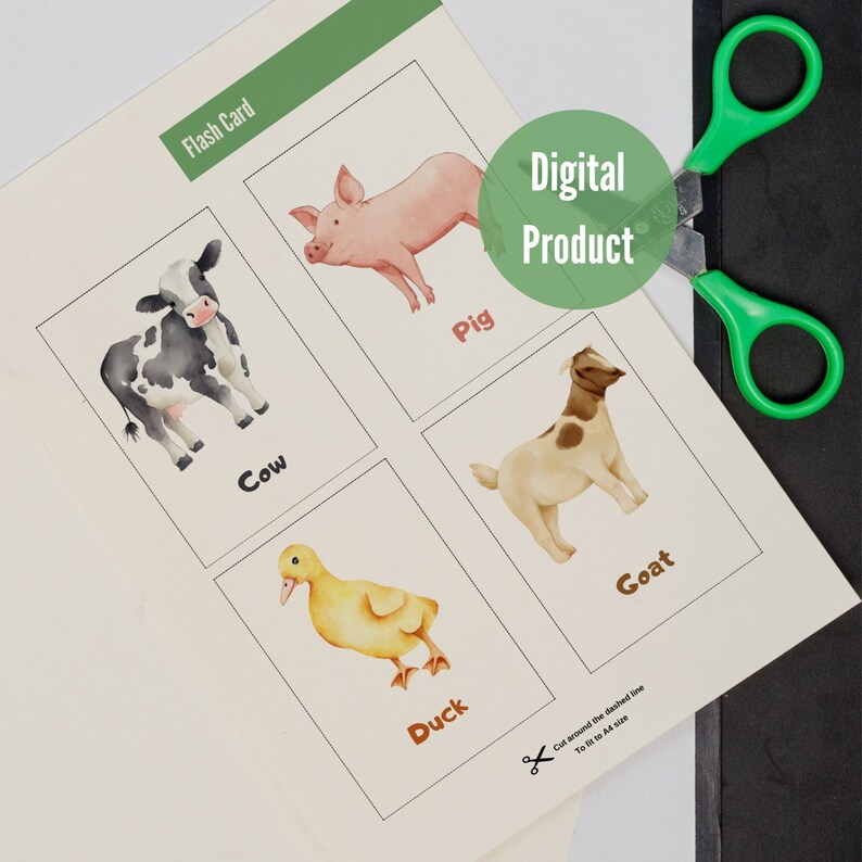 20 Printable Farm Animals Flashcards Montessori Educational Cards for ...