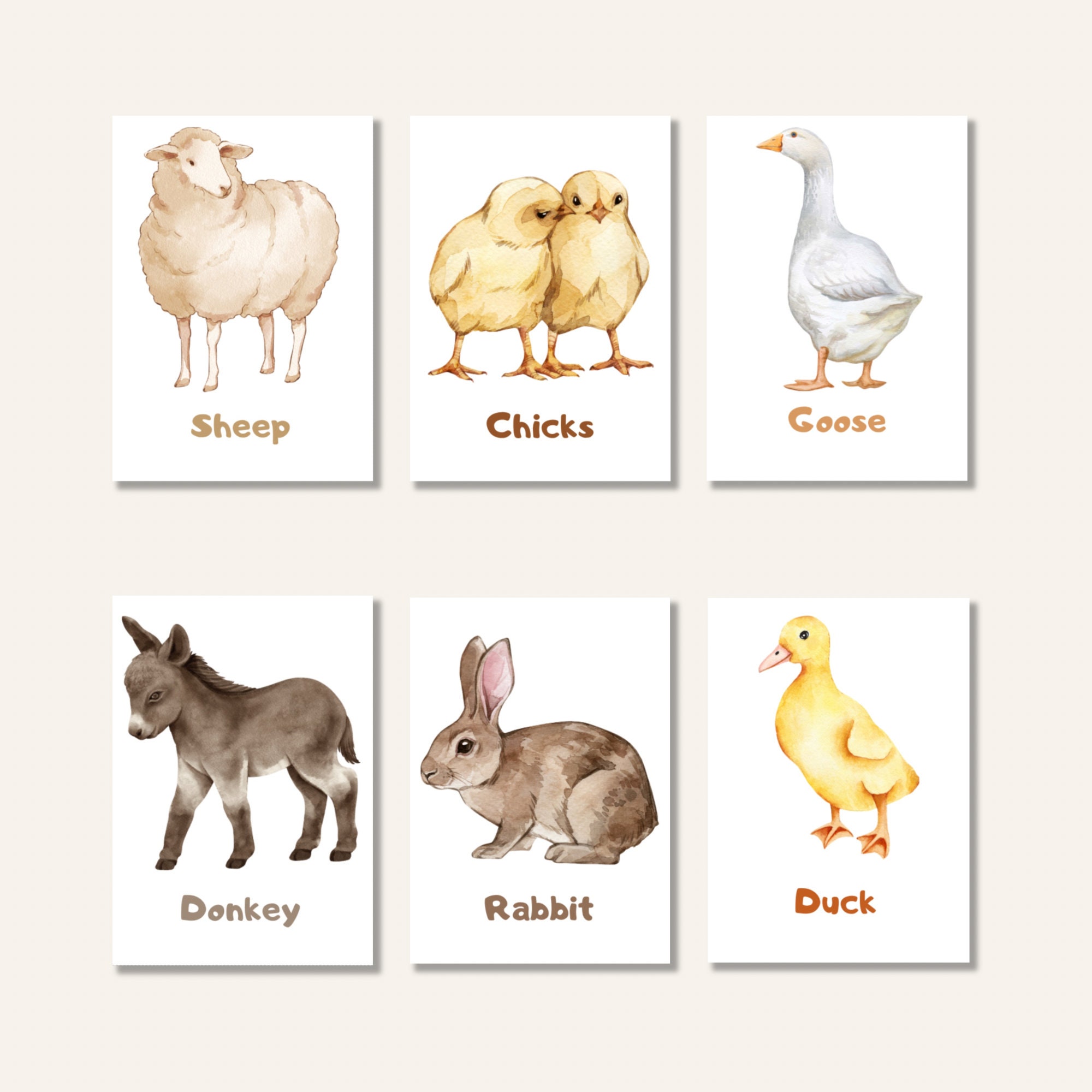 20 Printable Farm Animals Flashcards Montessori Educational Cards for ...