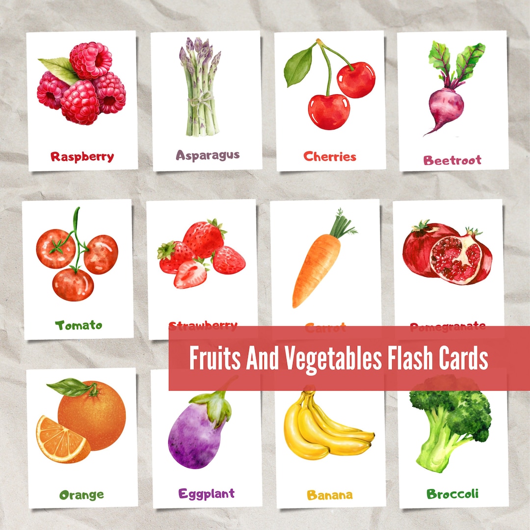40 Fruits & Vegetables Flashcards for Kids, Montessori Materials ...