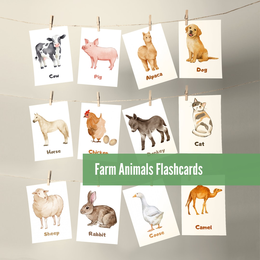 20 Printable Farm Animals Flashcards Montessori Educational Cards for ...