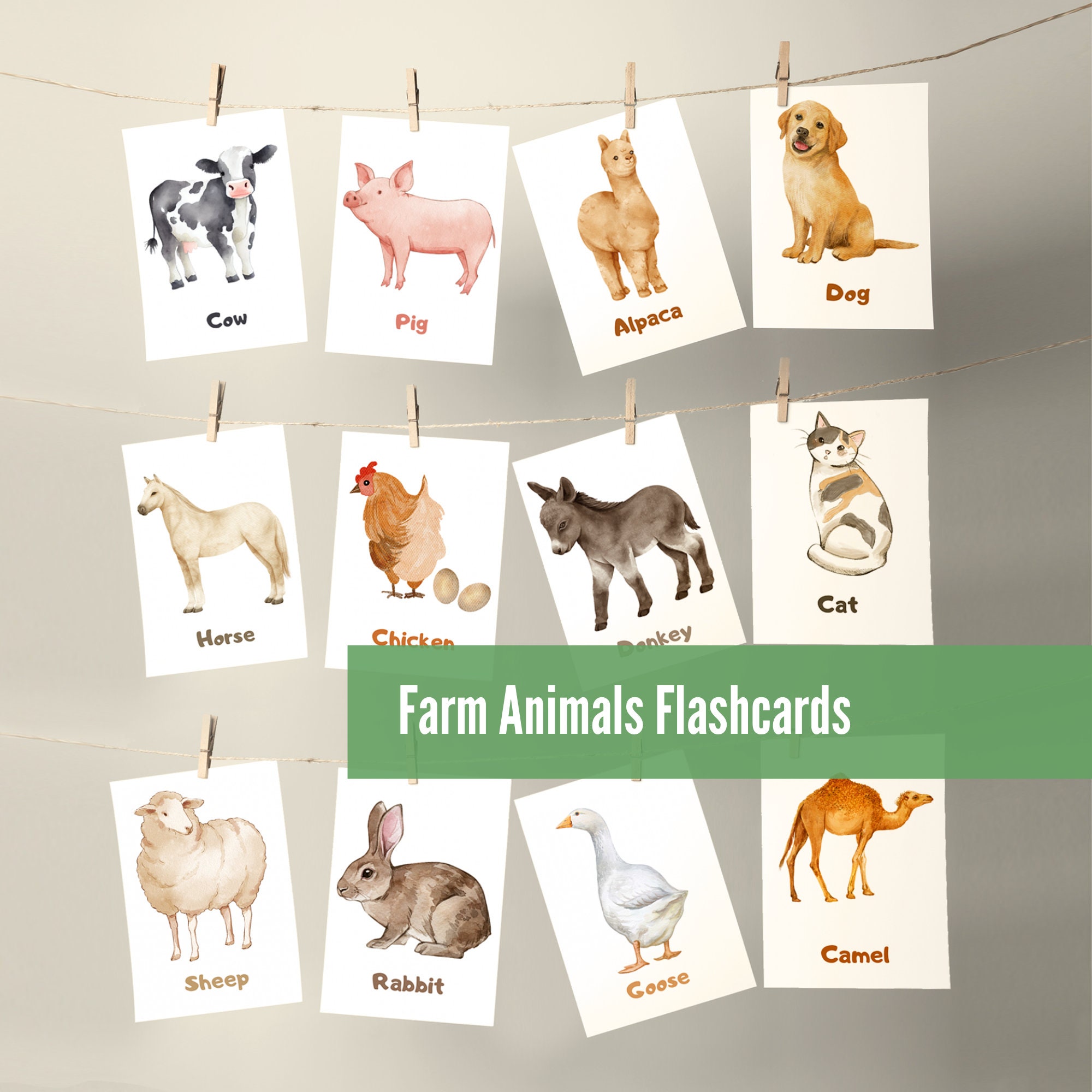 20 Printable Farm Animals Flashcards Montessori Educational Cards for ...