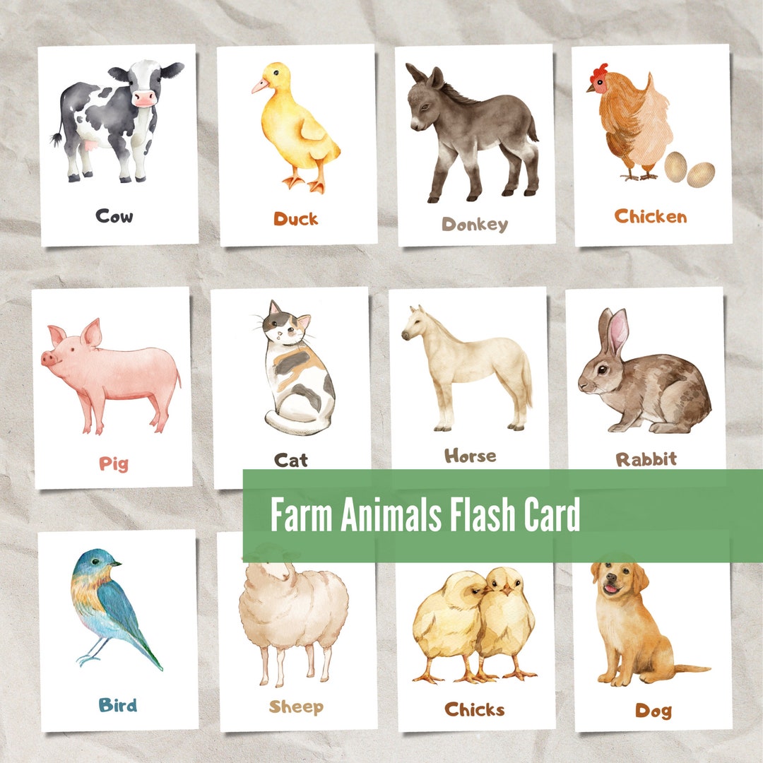 20 Printable Farm Animals Flashcards Montessori Educational Cards for ...