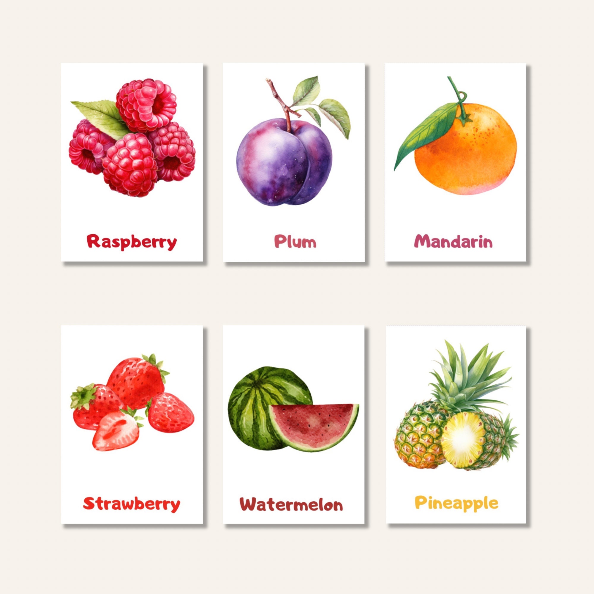 Educational Fruit Flashcards Set of 20, Perfect for Montessori School ...