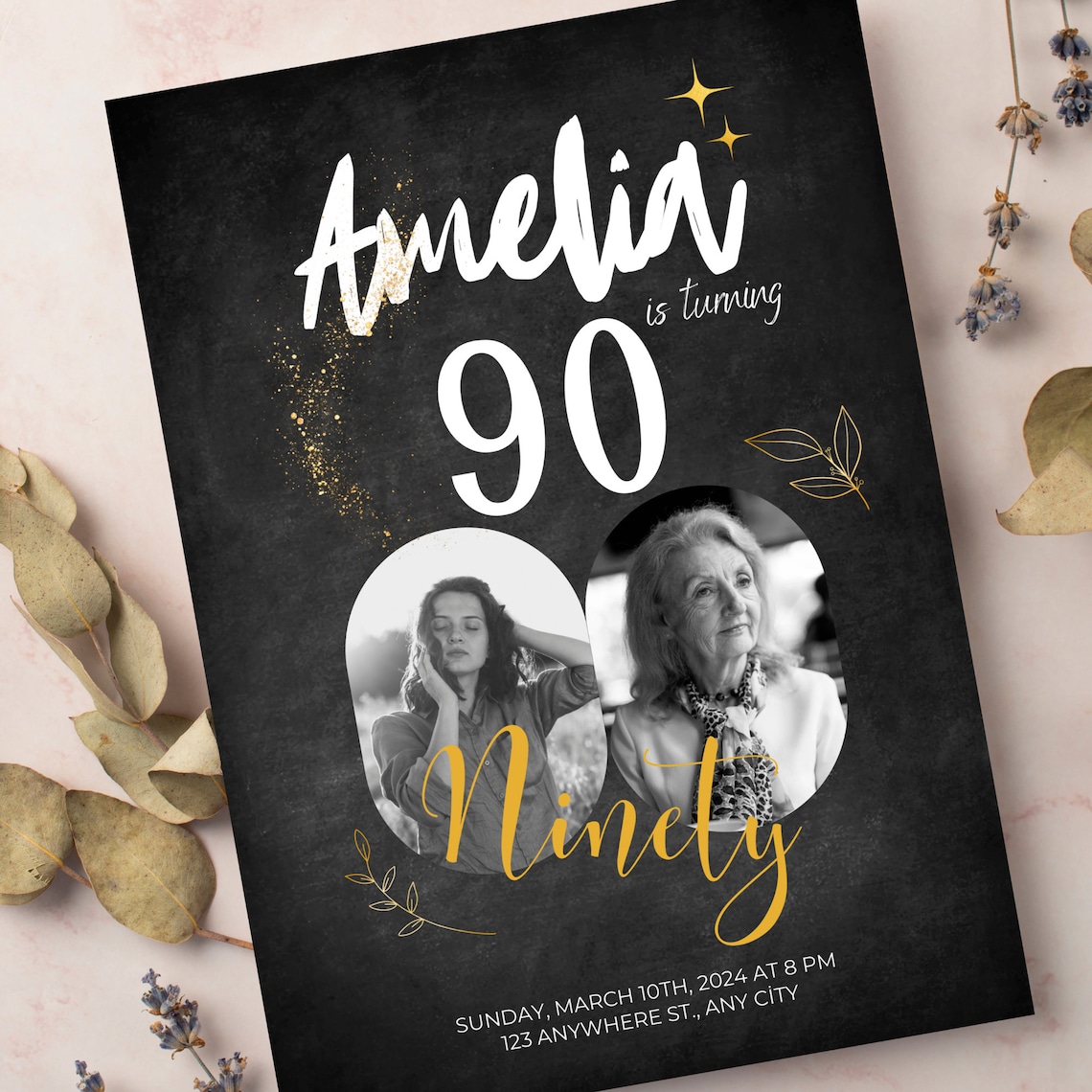 90th Birthday Invitation Personalized 1934 Photo Card for Men & Women ...