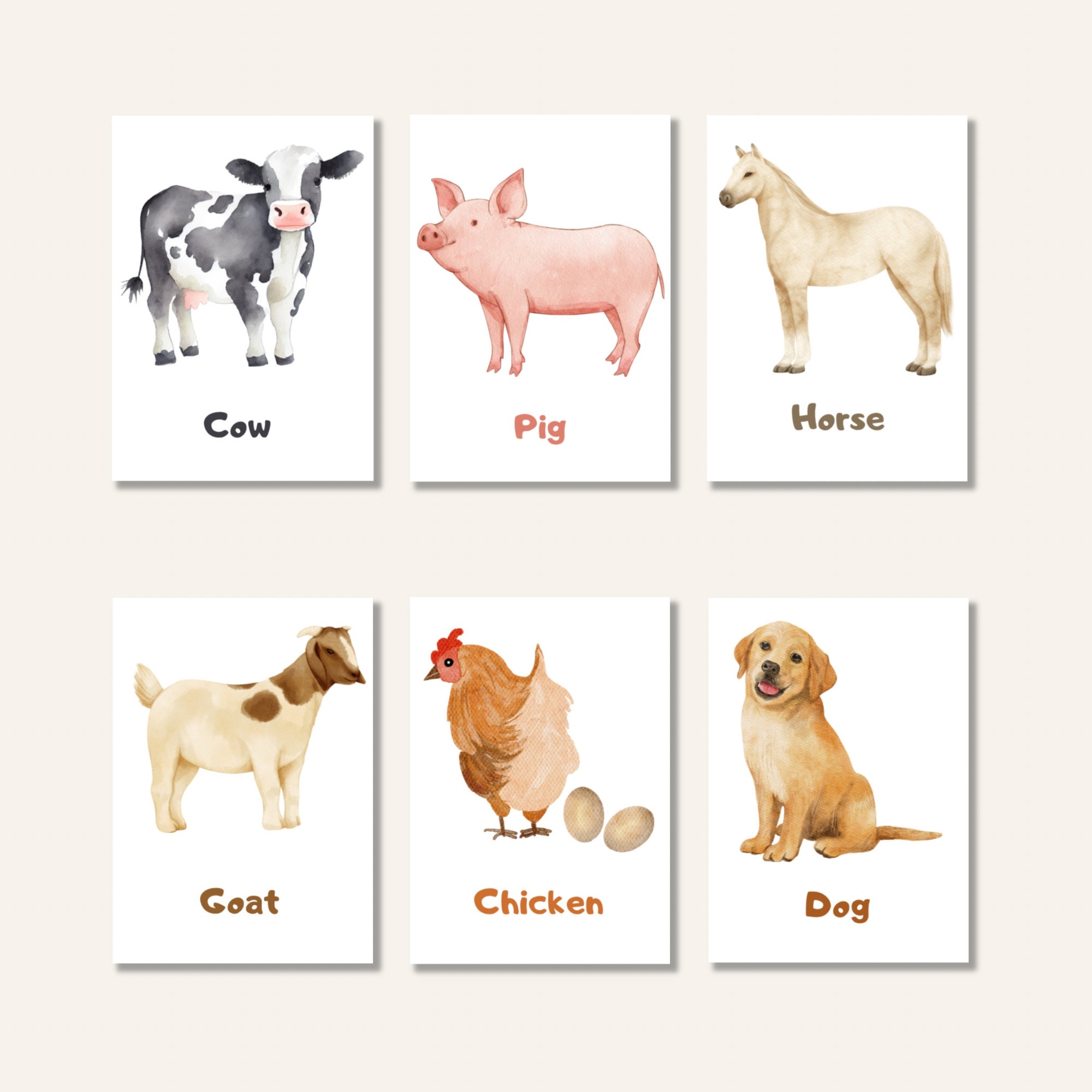 20 Printable Farm Animals Flashcards Montessori Educational Cards for ...