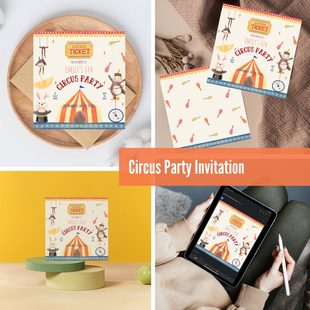 Circus Themed Birthday Invitations Editable, Instant Download for ...