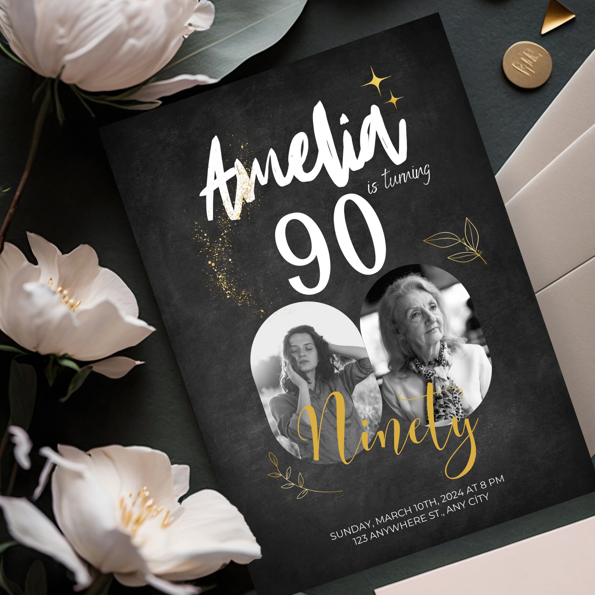 90th Birthday Invitation Personalized 1934 Photo Card for Men & Women ...