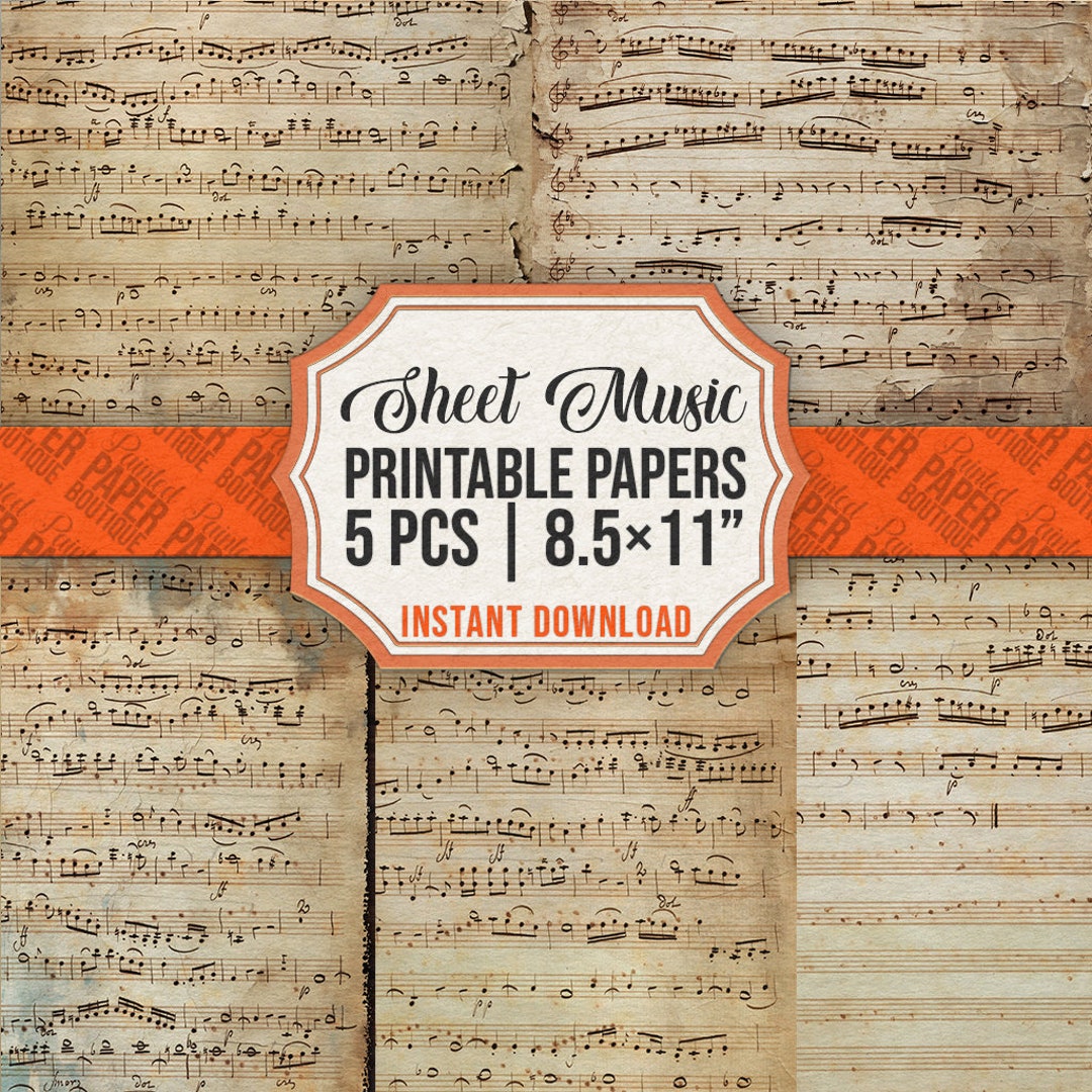 8.5 X 11 Sheet Music Digital Paper, Distressed Shabby Paper, Scrapbook ...