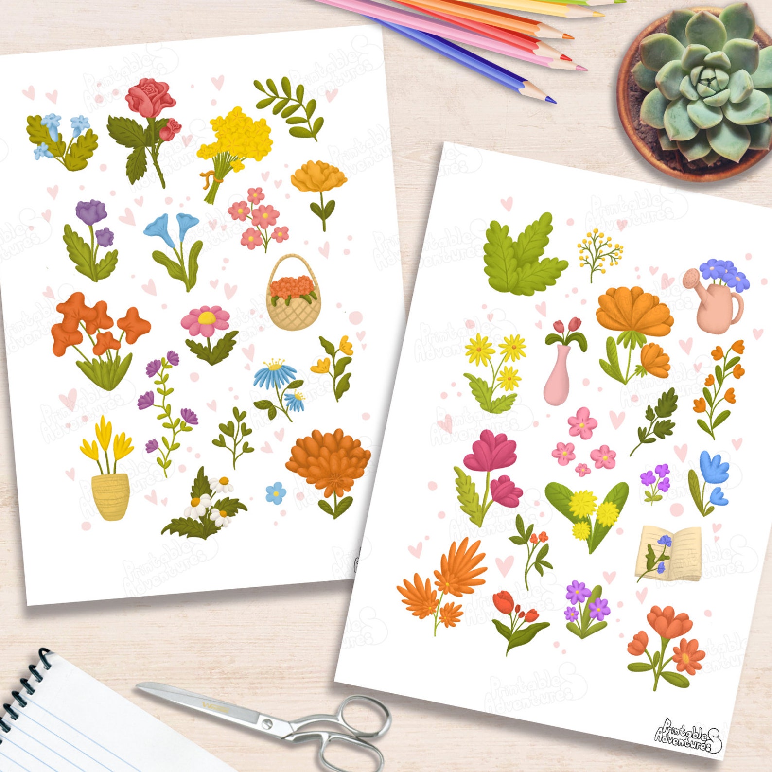 70 Cute Flowers Printable Stickers, Digital Planner Stickers, Happy ...