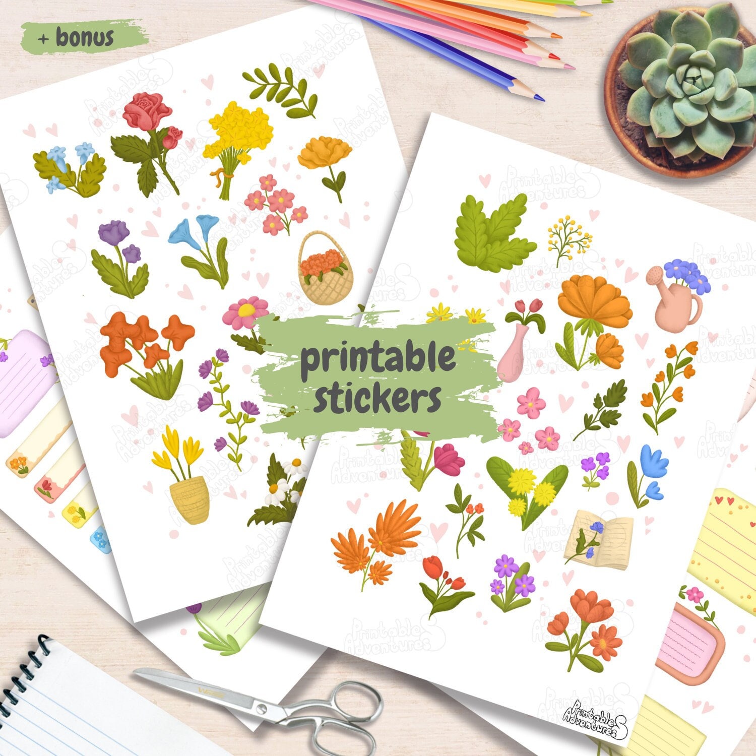 70 Cute Flowers Printable Stickers, Digital Planner Stickers, Happy ...