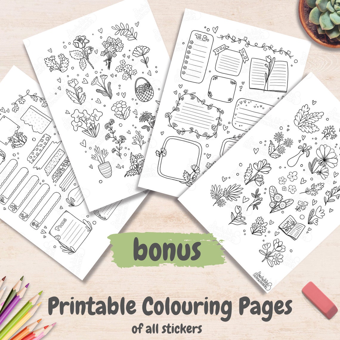 70 Cute Flowers Printable Stickers, Digital Planner Stickers, Happy ...