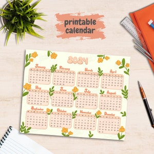 2024 Printable Flower Calendar, Digital Calendar, Floral Wall Calendar ...