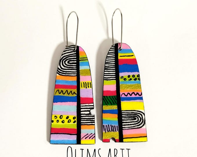 Handpainted Paper Earrings, Colorfull Pattern1 Dangle Drop Paper ...