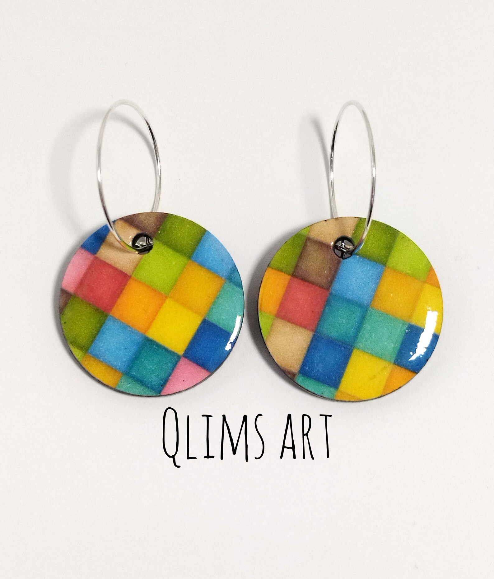 Colorful Squares Paper Dangle Drop Earrings, Handmade Paper Jewelry ...