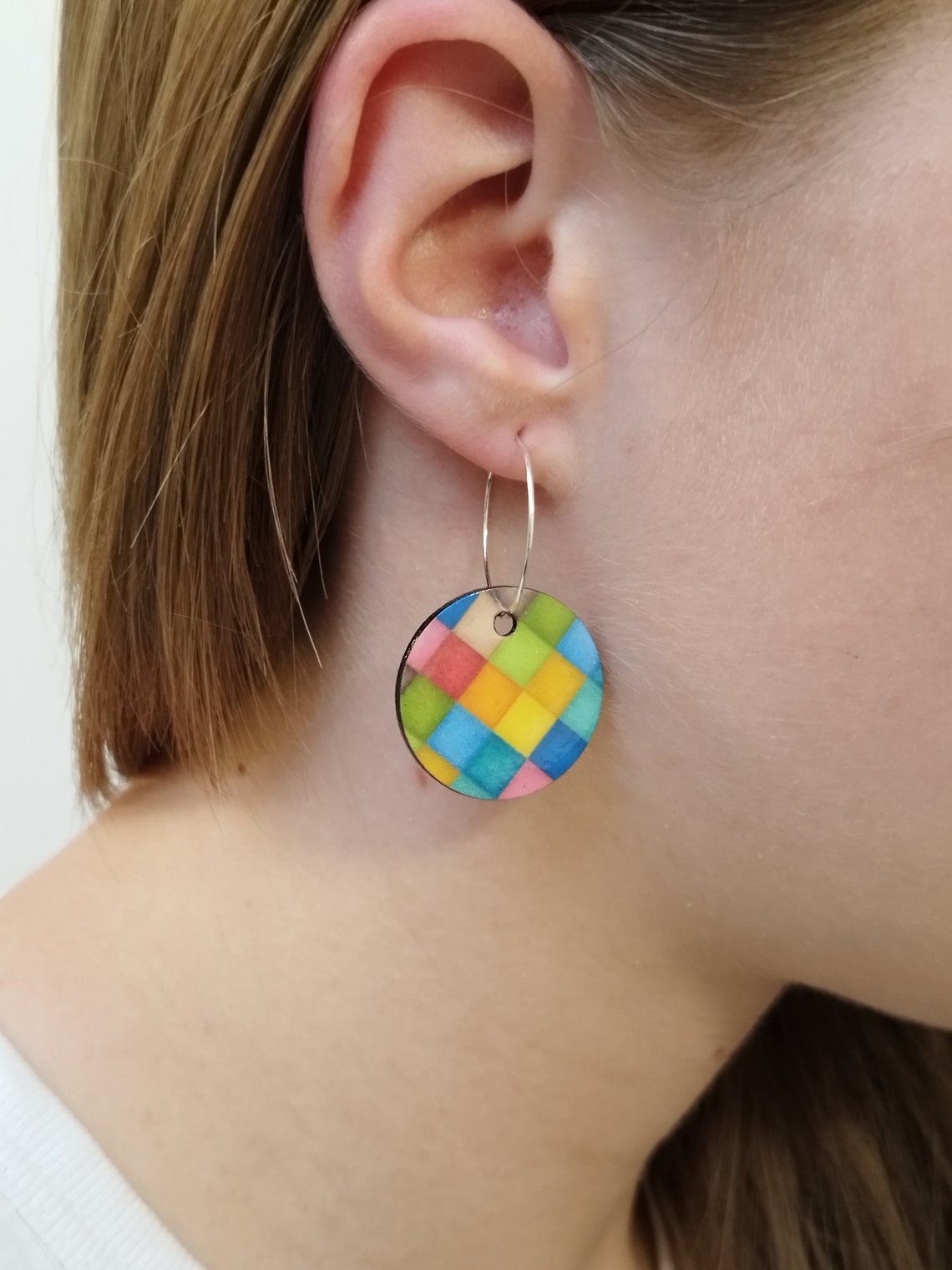 Colorful Squares Paper Dangle Drop Earrings, Handmade Paper Jewelry ...