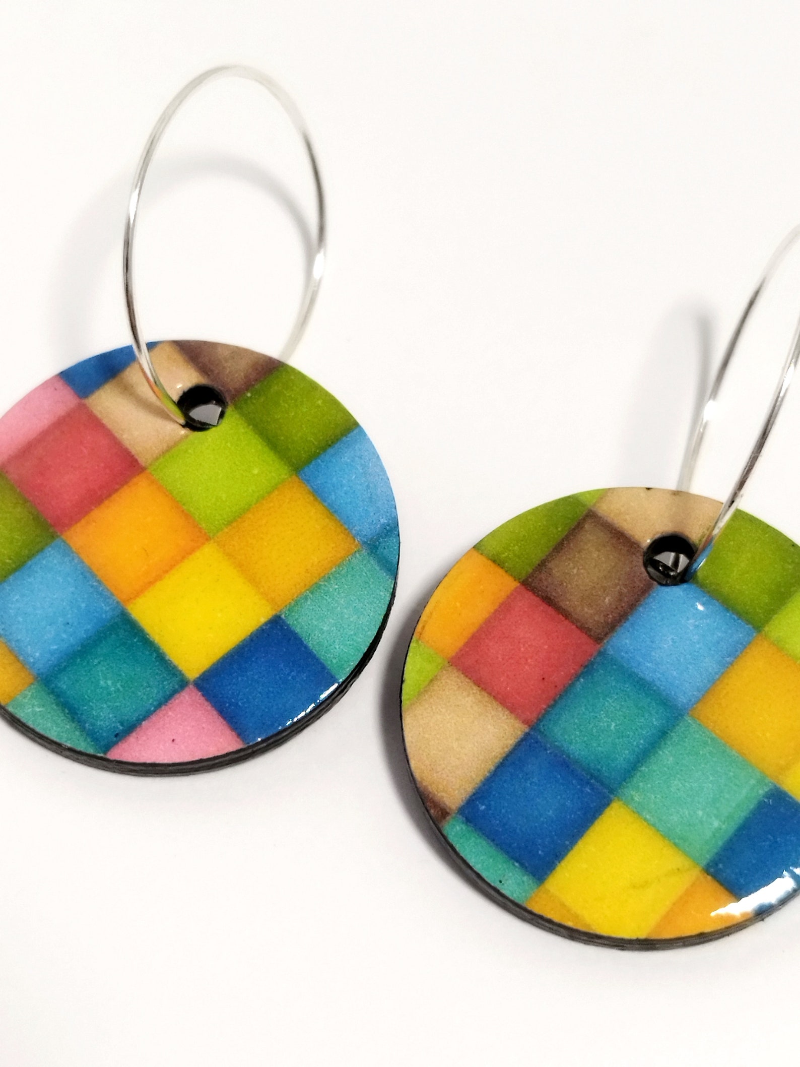 Colorful Squares Paper Dangle Drop Earrings, Handmade Paper Jewelry ...