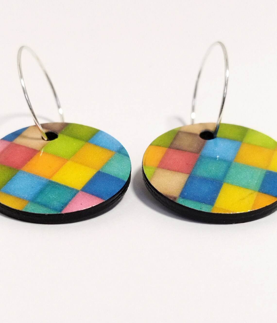 Colorful Squares Paper Dangle Drop Earrings, Handmade Paper Jewelry ...