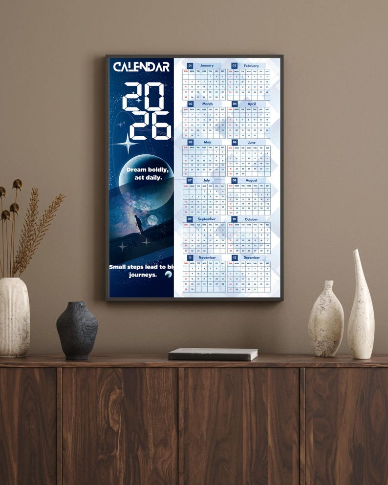 2026 Space Calendar Printable | Galaxy Planets, Cosmic Wall Art (PDF ...