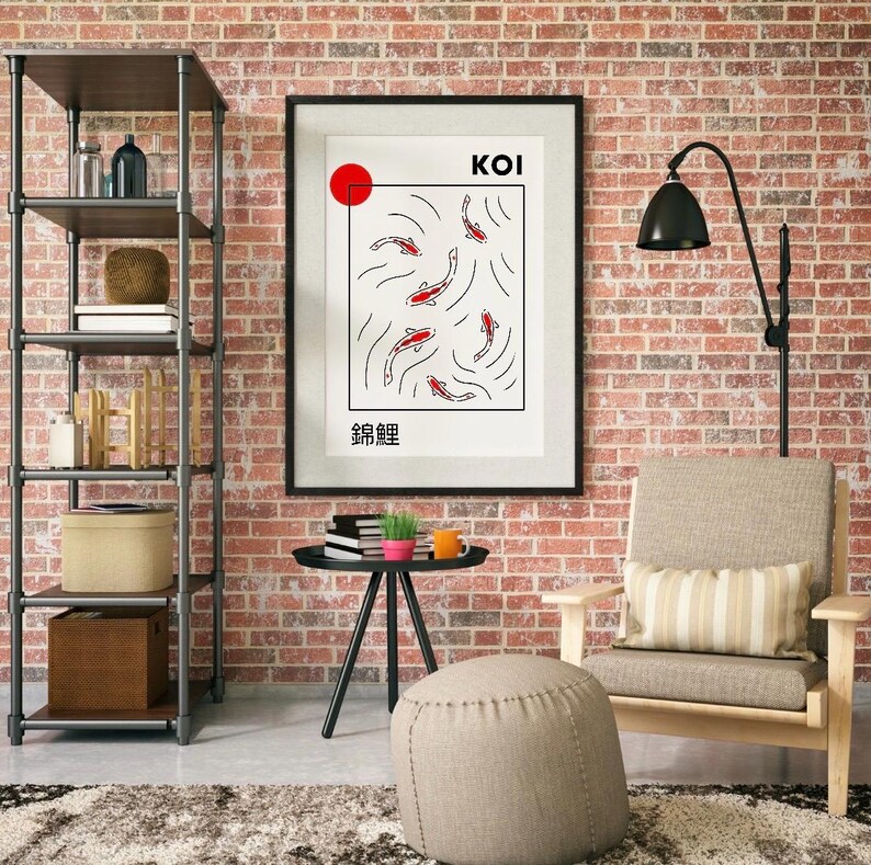 Japanese Koi Fish Poster – Minimalist Vintage Wall Art in Japanese ...