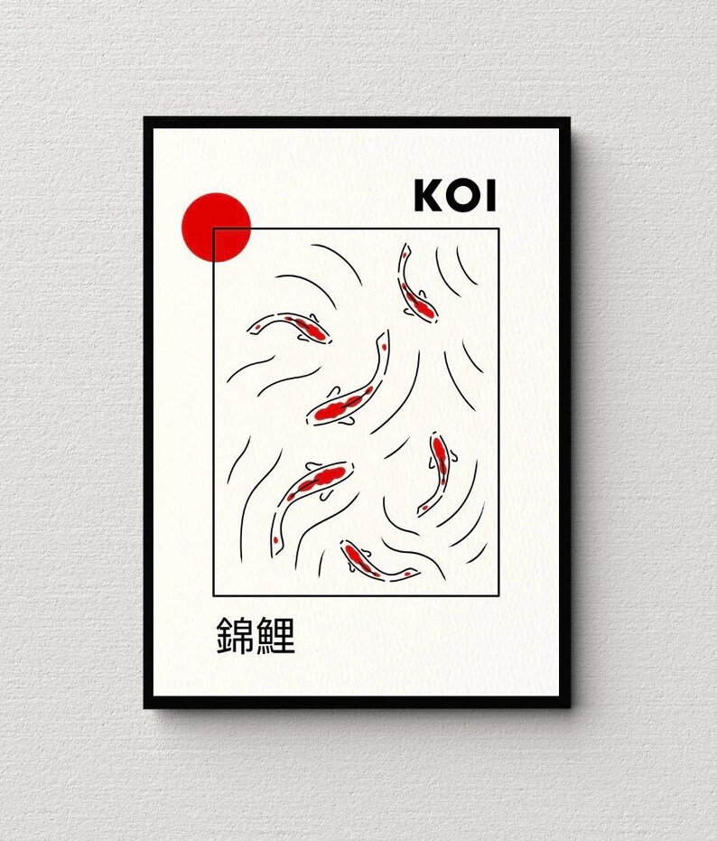 Japanese Koi Fish Poster – Minimalist Vintage Wall Art in Japanese ...
