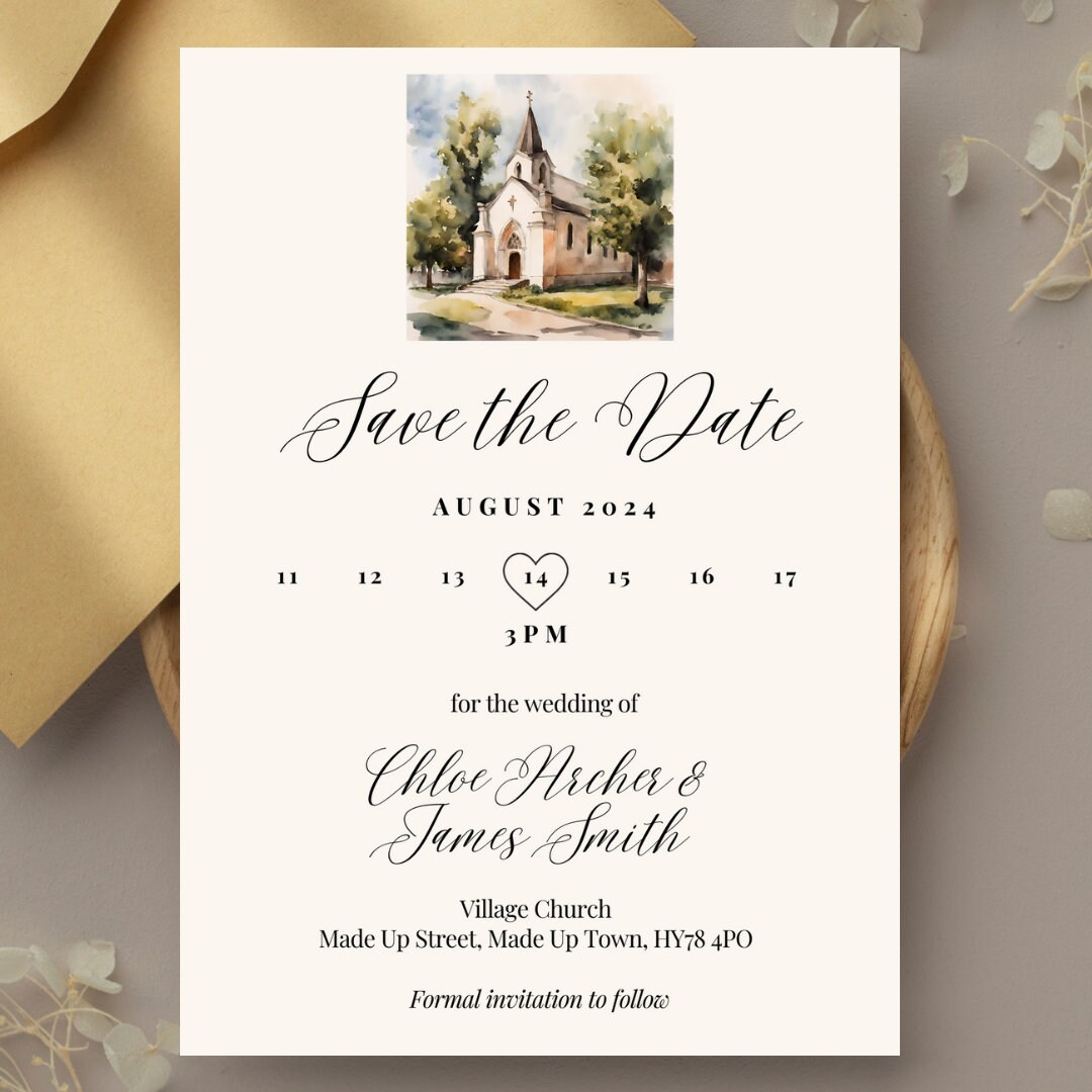 Watercolour Church Wedding Invitation Bundle Editable Printable Wedding ...