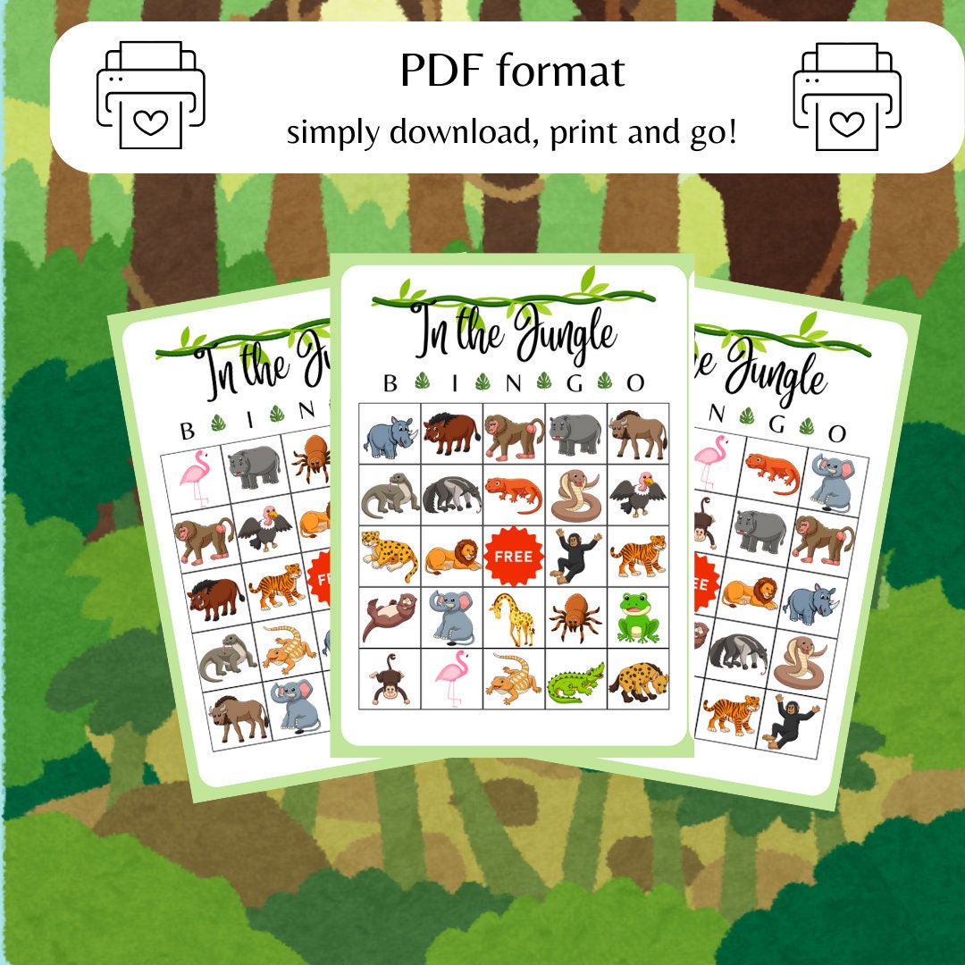 In the Jungle Bingo, 30 Bingo Cards, Kids' in the Jungle Activity, in ...