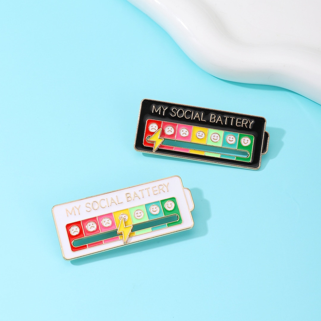 Social Battery Pin Creative Enamel Mood Brooches For Etsy Uk