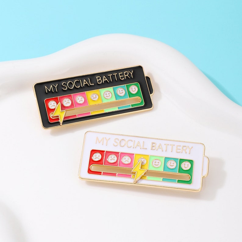 Social Battery Pin Creative Enamel Mood Brooches For Etsy Australia