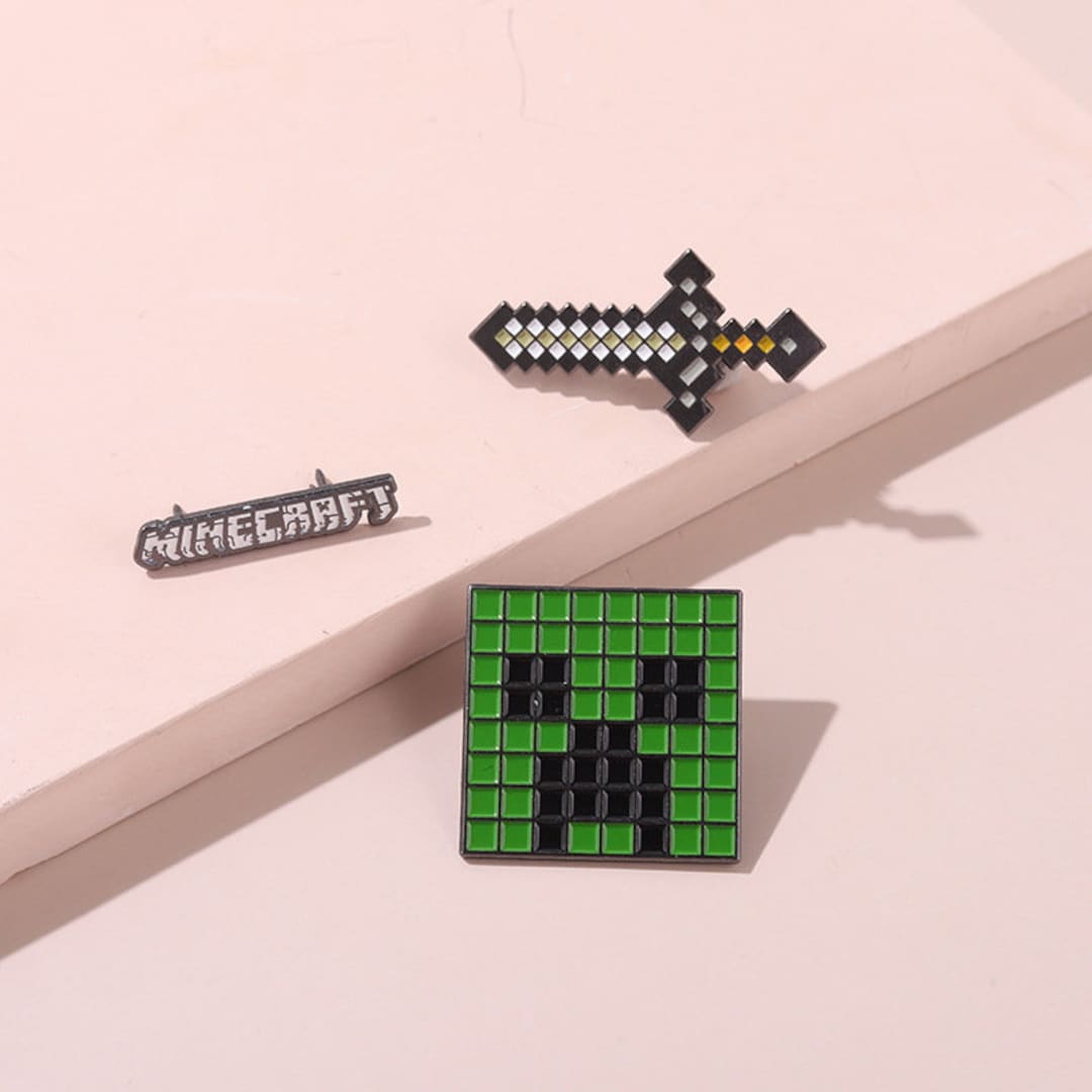 Minecraft Green Square Monster Enamel Pin Iron Sword Lapel Pins Badge ...