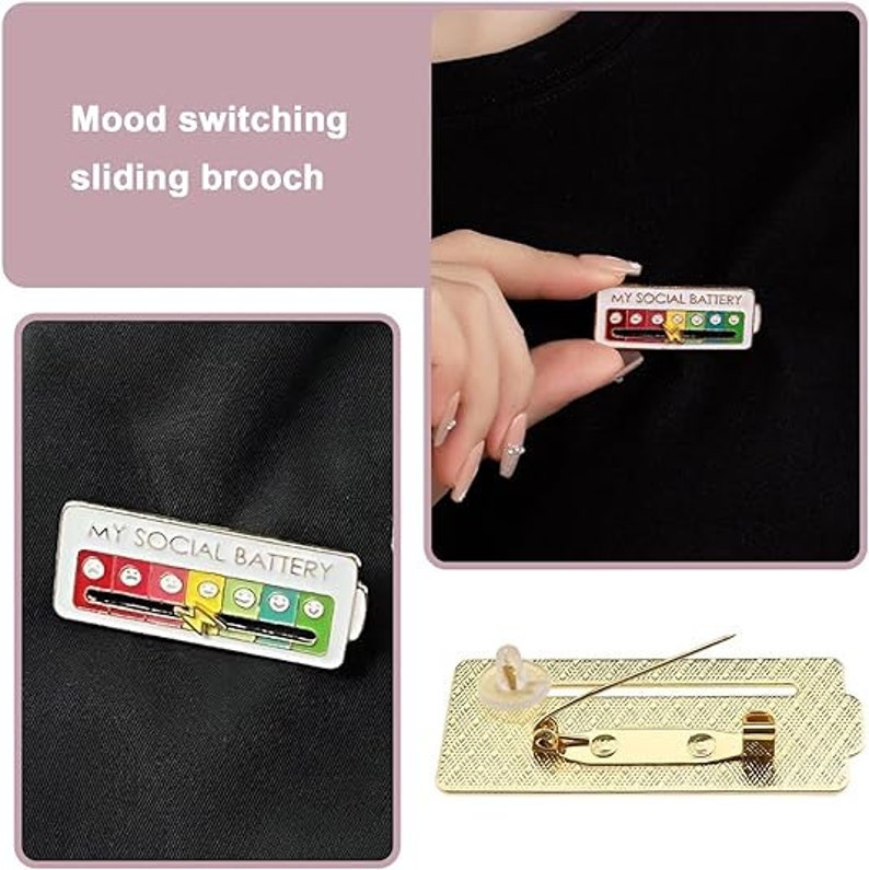 Social Battery Pin Creative Enamel Mood Brooches For Etsy Australia
