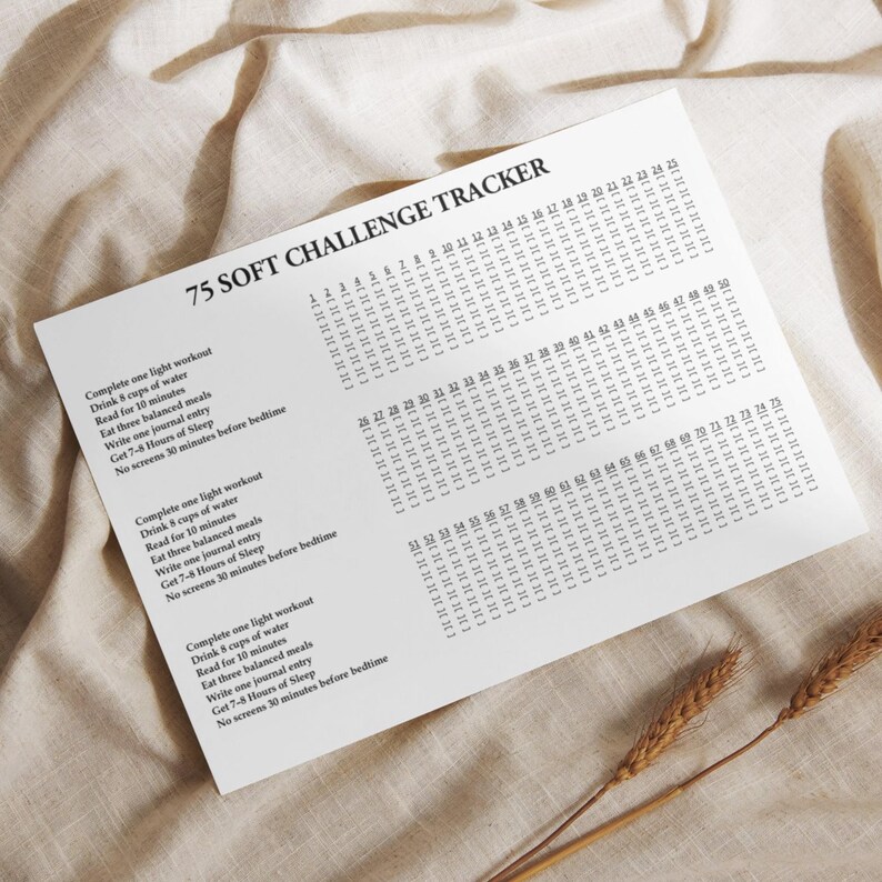75 Day SOFT Challenge Tracker Printable PDF | 75 Hard Fitness Digital ...