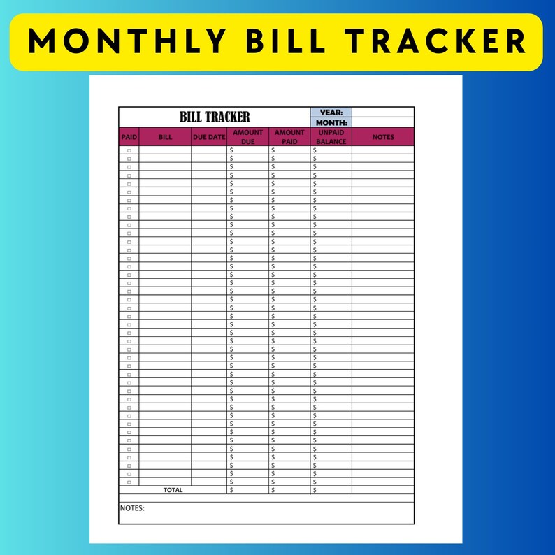 Bill Tracker Printable PDF | 5 Styles Budget Planner | Monthly Bill ...