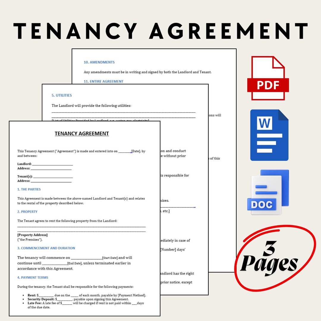 Editable Tenancy Agreement Template: Landlord Rental Lease (word, PDF ...