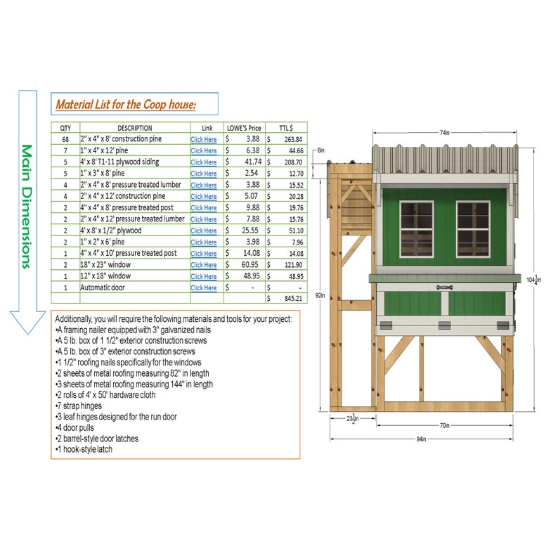 Chicken Coop & Run | PDF Plans | 3D, 2D Drawings | Step by Step ...