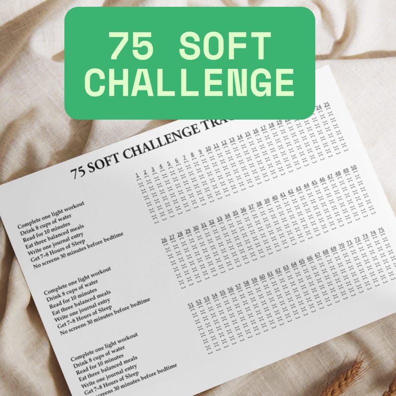 75 Day SOFT Challenge Tracker Printable PDF | 75 Hard Fitness Digital ...