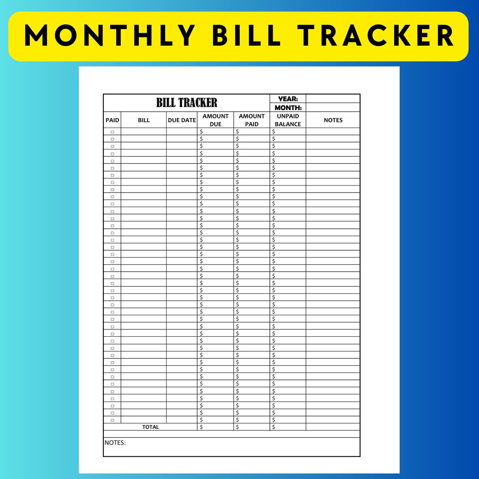 Bill Tracker Printable PDF | 5 Styles Budget Planner | Monthly Bill ...