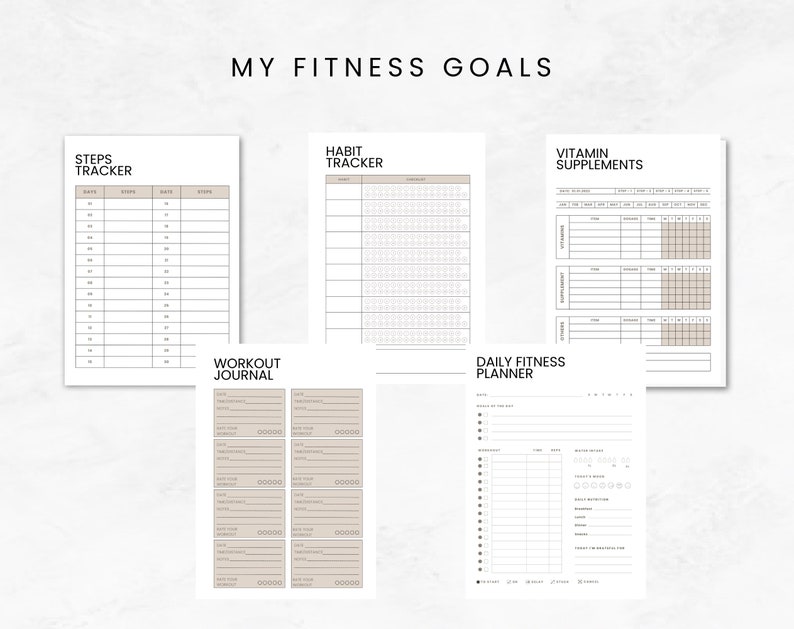 Printable Fitness Goals Planner Beige - Etsy