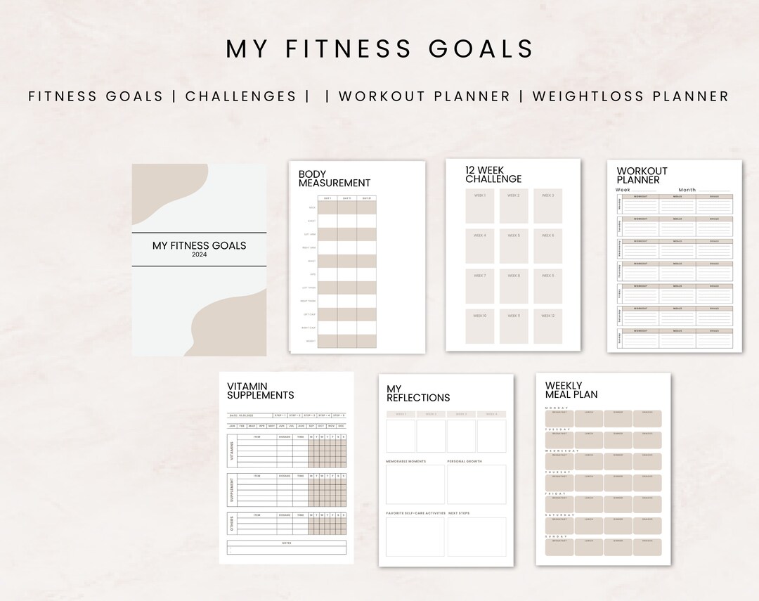 Printable Fitness Goals Planner Beige - Etsy