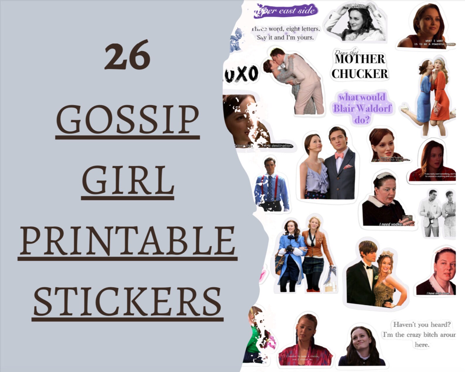 Printable Gossip Girl Stickers PNG Stickers Digital Downloads, Print ...