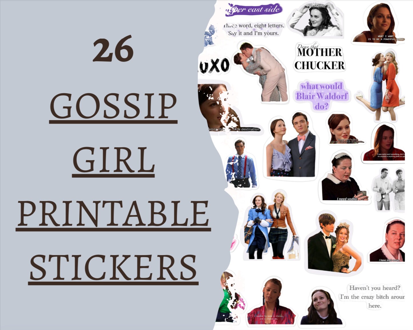 Printable Gossip Girl Stickers PNG Stickers Digital Downloads, Print ...