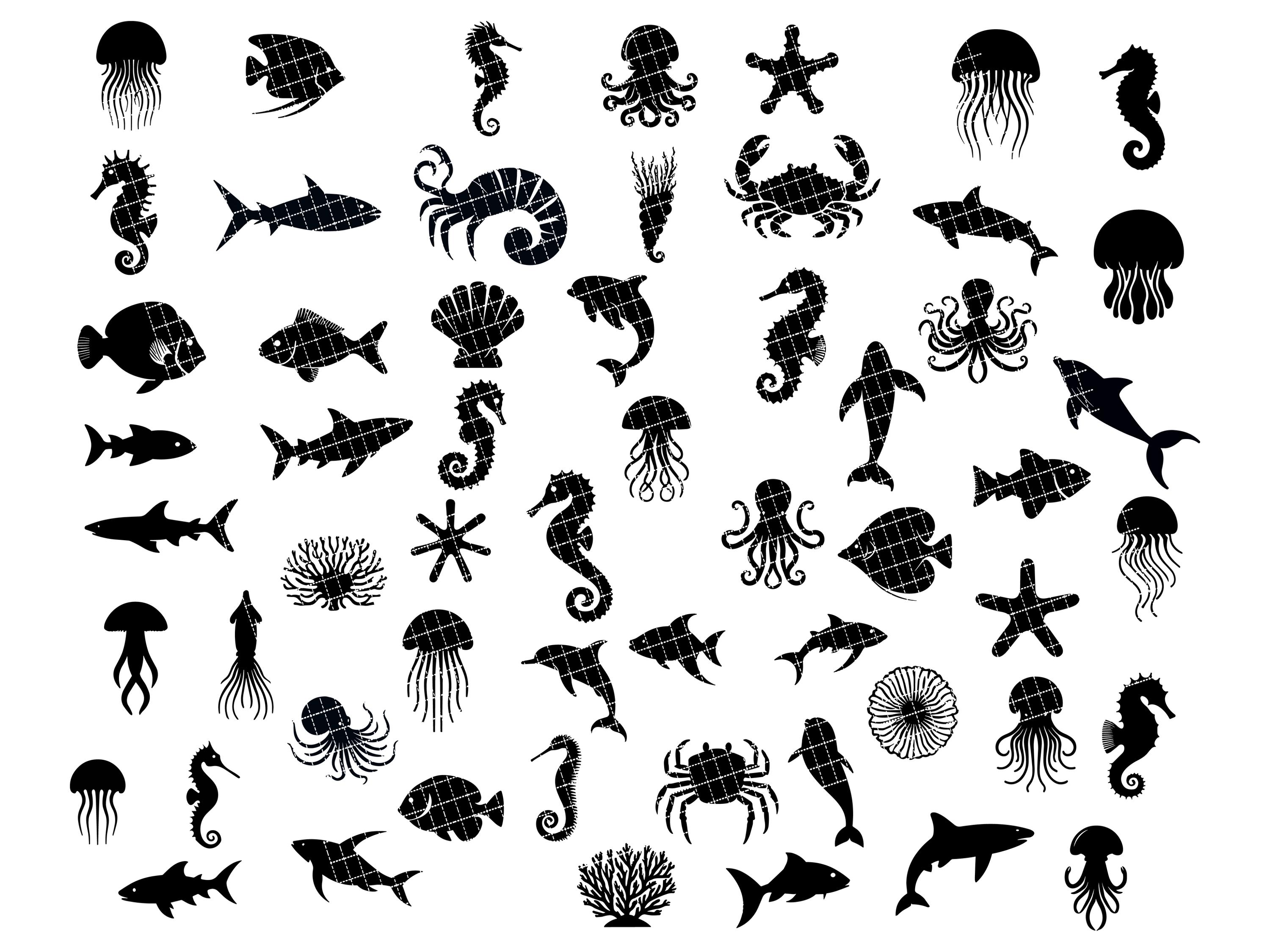 Ocean Animals Silhouette Cutout Shapes: 55 Laser Cut Sea Life SVG Files ...