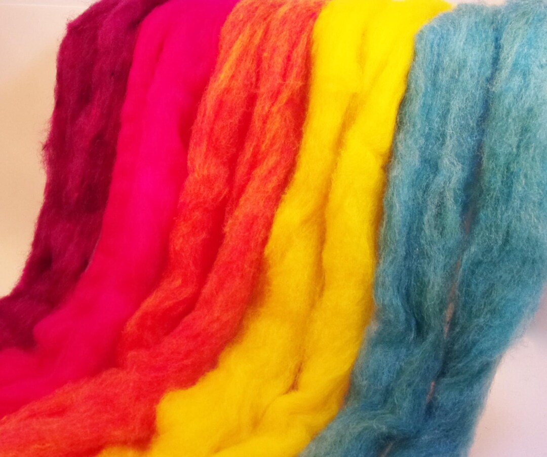 Corriedale "bright and Bold Collection" of 5 Carded Roving (dyed Wool ...